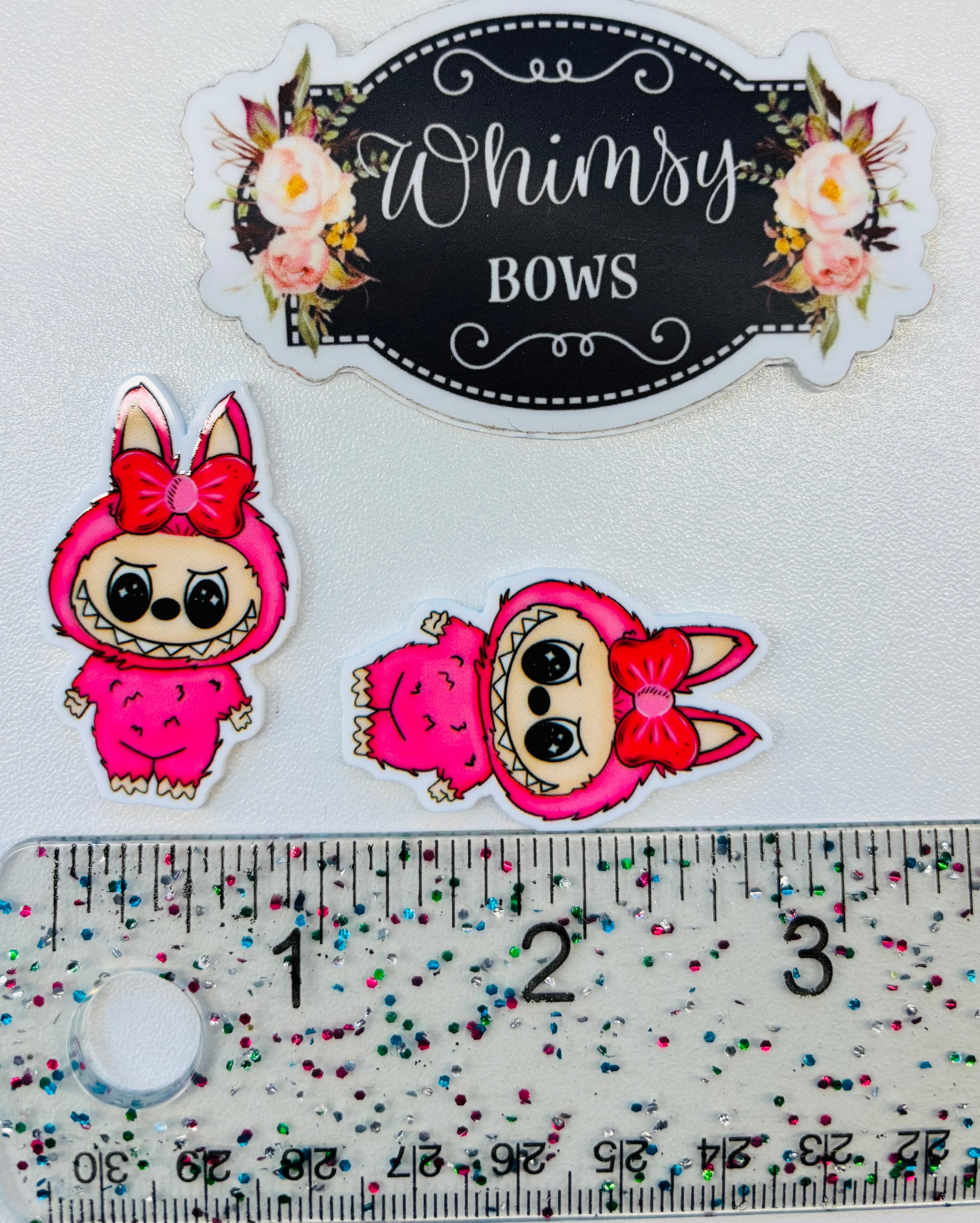 Pink Labubu w pink bow Small Resin – Whimsy Ribbons and Bows