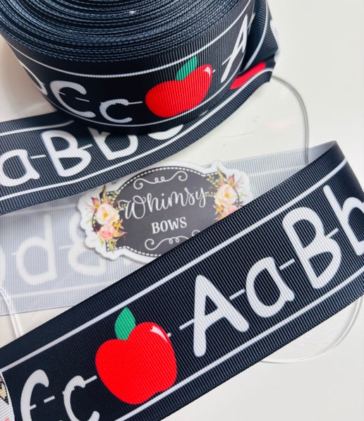 2 INCH ABC ON BLACK RIBBON – Whimsy Ribbons and Bows